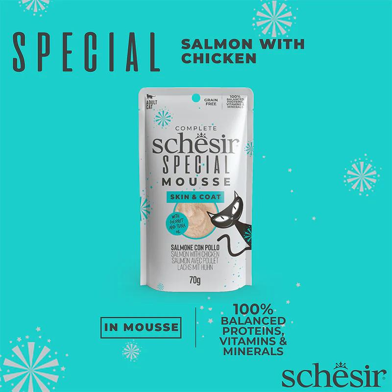 Schesir Special Mousse (Skin & Coat) For Cat - Salmon With Chicken 70g (Min Order- 12 Pouch ...